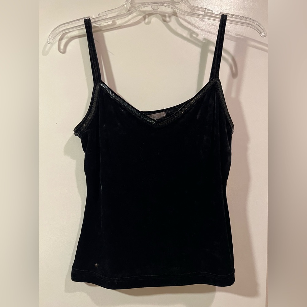 Vintage Fragile Velvet Tank With Sequin Trim - Size S… - Gem